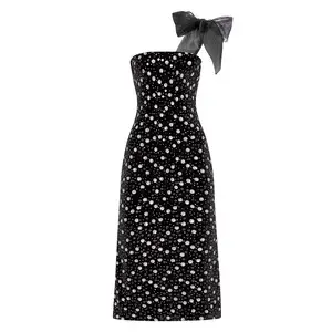 ZETAYE Lydia Sequin One Shoulder Bow Dress - Black