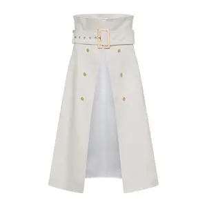 ZETAYE Harper Leather Wrap Trench Skirt - White