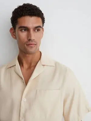 REISS Cosworth Modal-blend Relaxed Cuban-collar Shirt Stone