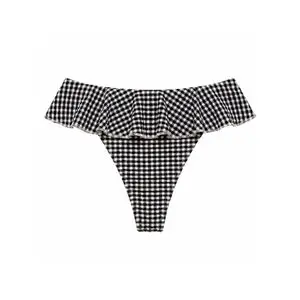 MONTCE Black & White Micro Gingham Tamarindo Ruffle Bikini Bottom