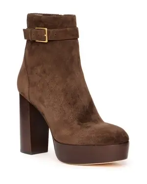Paige Maris Suede Platform Block Heel Boots - Chocolate
