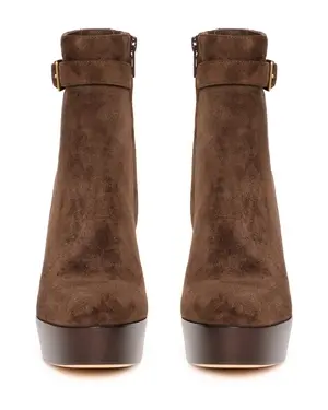 Paige Maris Suede Platform Block Heel Boots - Chocolate