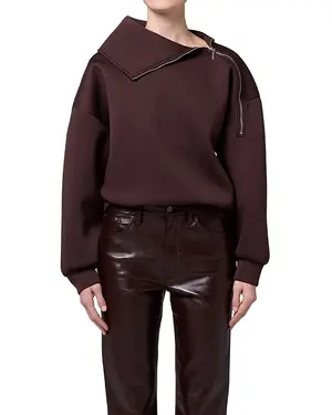 AGOLDE The Coyle Zip Shoulder Neoprene Sweatshirt - Deep Roast
