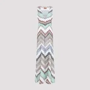 Missoni Sleeveless V-neck Maxi Dress With Geometric Zigzag Pattern