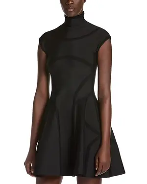 Alexander McQueen Jacquard Line Flared Mini Dress
