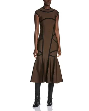 Alexander McQueen Jacquard Line Midi Dress - Brown/black