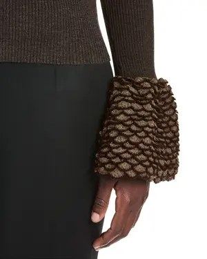 Alexander McQueen Wool Ribbed Turtleneck Sweater With Feathered Cuffs