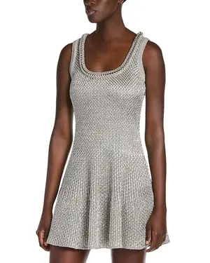 Alexander McQueen Metallic Ring Knit Flared Mini Dress