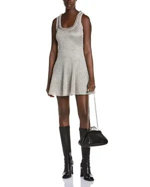 Alexander McQueen Metallic Ring Knit Flared Mini Dress