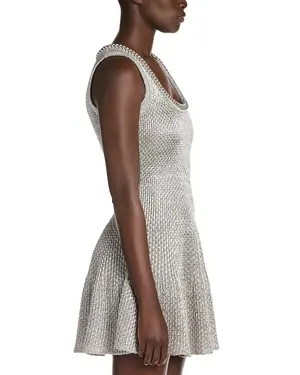Alexander McQueen Metallic Ring Knit Flared Mini Dress