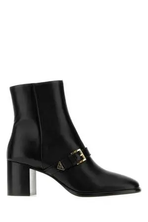 Prada Leather Ankle Boots With Sculpted 7 M Heel