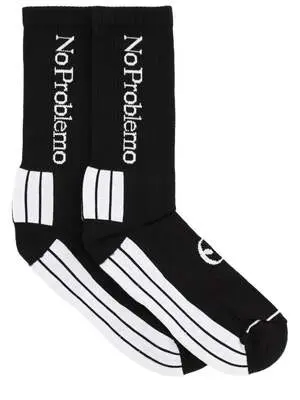 NO PROBLEMO NO PROBLEMO Ribbed Crew Socks With Logo Detail Black