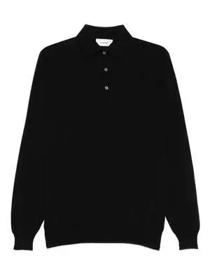 LARDINI Long-sleeve Wool Polo Shirt In 100% Pure Virgin Wool, Made In Italy - Nero