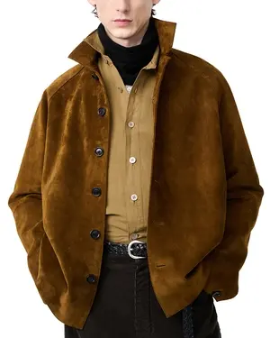 Studio Nicholson Suede Leather Button Overshirt - Mustard