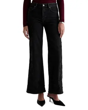 Ag Saige Embroidered High Rise Wide Leg Jeans