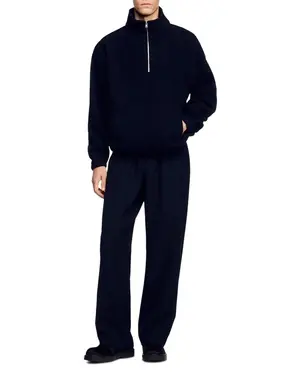 Sandro Stand Collar Half Zip Fleece Sweatshirt - Black