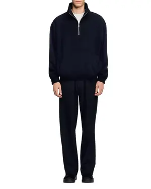 Sandro Stand Collar Half Zip Fleece Sweatshirt - Black