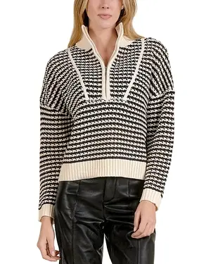 Elan Mock Neck Cropped Drop Shoulder Sweater - Black