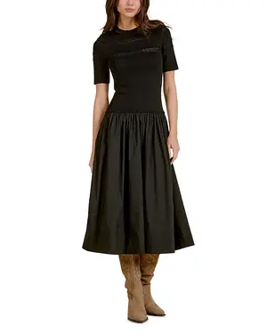 Elan Mock Neck Sleeveless Mixed Media Dress - Black