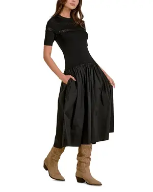 Elan Mock Neck Sleeveless Mixed Media Dress