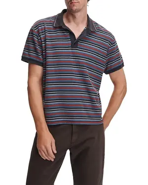 Rag & Bone Cotton Stripe Pique Polo Shirt - Navy Multi