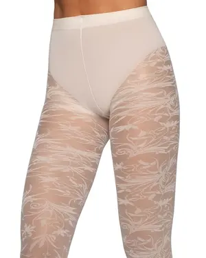 Hue Floral Brocade Sheer Tights - Ivory
