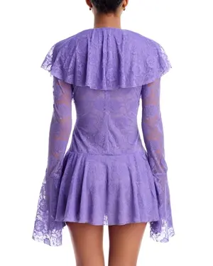 Norma Kamali Lace Long Sleeve Ruffle Mini Dress