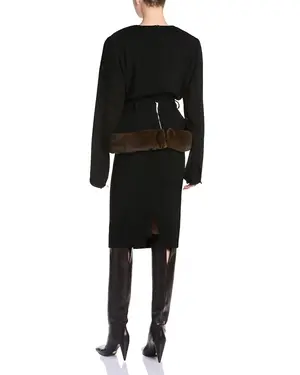 Stella McCartney Sable Faux Fur Belt Midi Dress