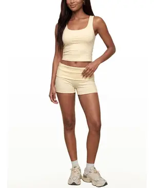 EDIKTED Audrea Ribbed Foldover Biker Shorts - Yellow