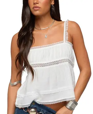 EDIKTED Mable Lacey Straight Neck Tank Top