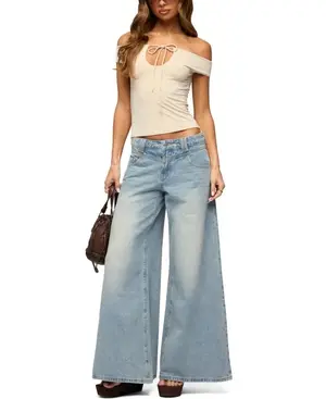 EDIKTED Kaite Off Shoulder Cutout Tie Top