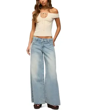 EDIKTED Kaite Off Shoulder Cutout Tie Top
