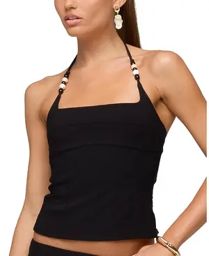 EDIKTED Yua Bead Stretchy Woven Halter Top