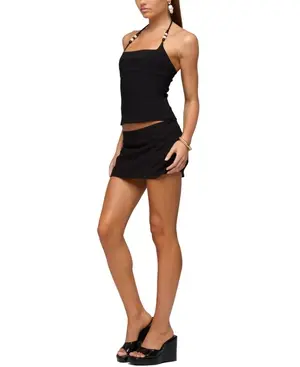 EDIKTED Yua Bead Stretchy Woven Halter Top