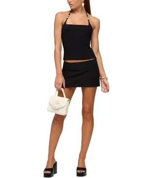 EDIKTED Yua Bead Stretchy Woven Halter Top