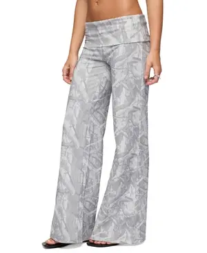 EDIKTED Cammy Wide Leg Foldover Pants - Gray