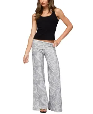 EDIKTED Cammy Wide Leg Foldover Pants - Gray