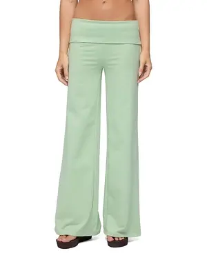 EDIKTED Cammy Wide Leg Foldover Pants - Green
