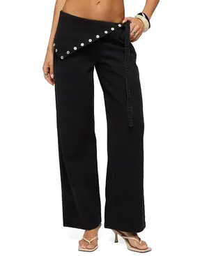 EDIKTED Button Foldover Low Rise Baggy Jeans - Denim-black