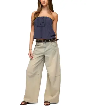 EDIKTED Joycee Tie Front Strapless Top