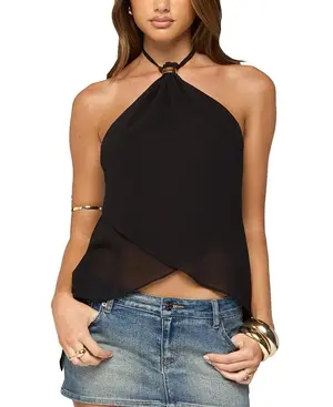 EDIKTED Chiffon Halter Top - Black