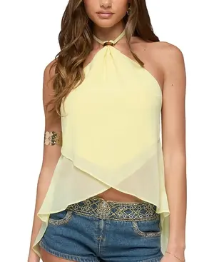 EDIKTED Chiffon Split Open Back Halter Top
