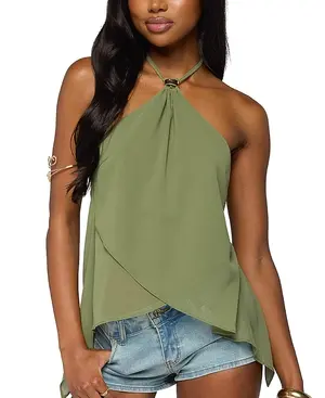 EDIKTED Chiffon Halter Top - Olive