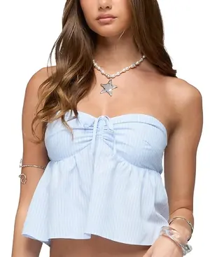 EDIKTED Cersei Striped Tie Front Strapless Top