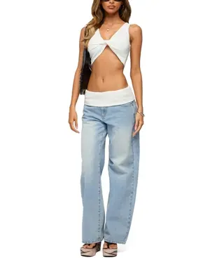 EDIKTED Lumi Twist Front Ribbed Crop Top