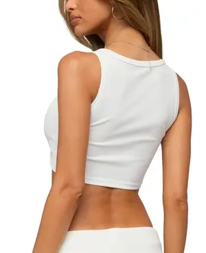 EDIKTED Lumi Twist Front Ribbed Crop Top