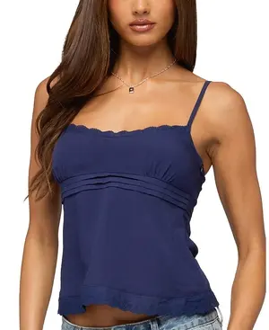 EDIKTED Michal Eyelet Babydoll Tank Top - Navy
