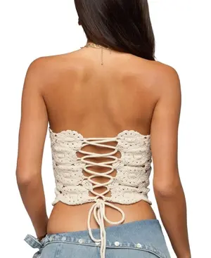 EDIKTED Laurin Crochet Strapless Top
