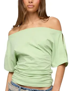 EDIKTED Feng Ruched Off Shoulder Cutout Top