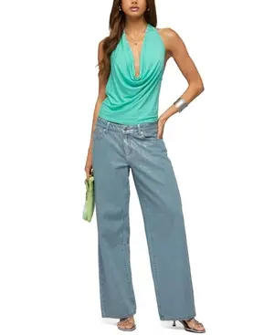 EDIKTED Sephie Stud Embellished Halter Top - Turquoise